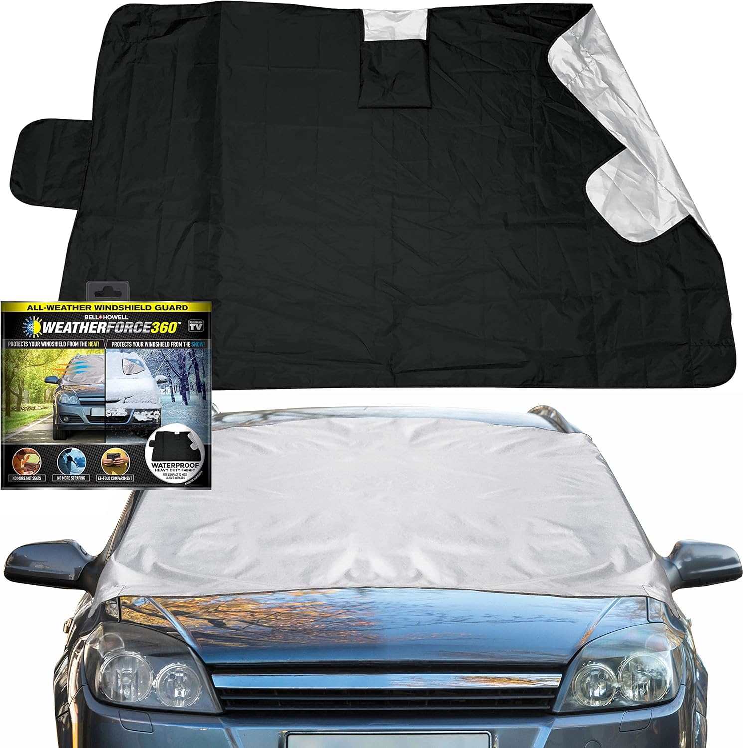 Weatherforce 360 All Weather Sunshade Ice Cover Heavy Duty Reversible Windshield Protector 6 by 10 Feet Fabric for Any Car Protects from Heat Snow 6534