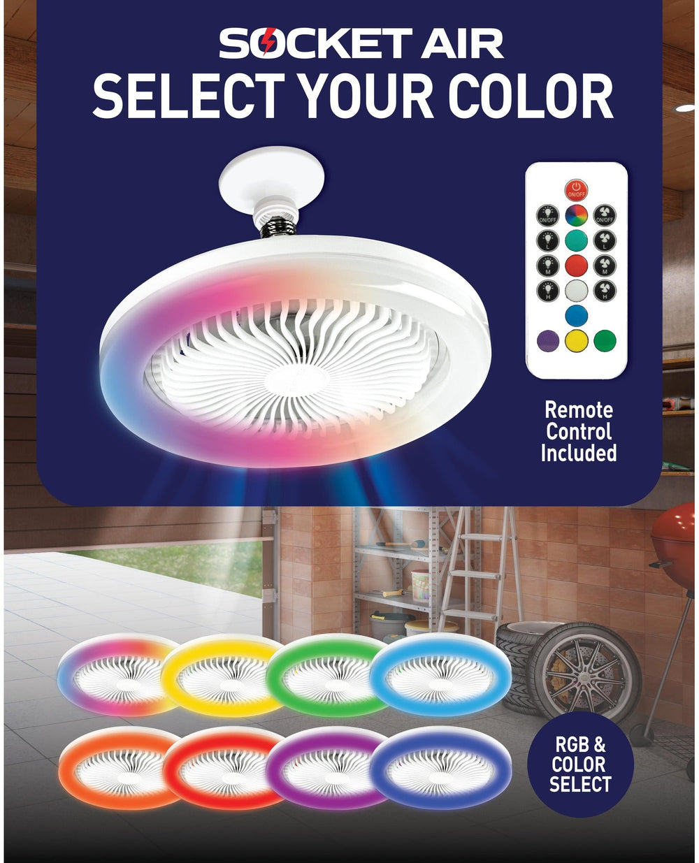 Bell+Howell Socket Air - Light Socket Fan Light with RGB Color Changin ...