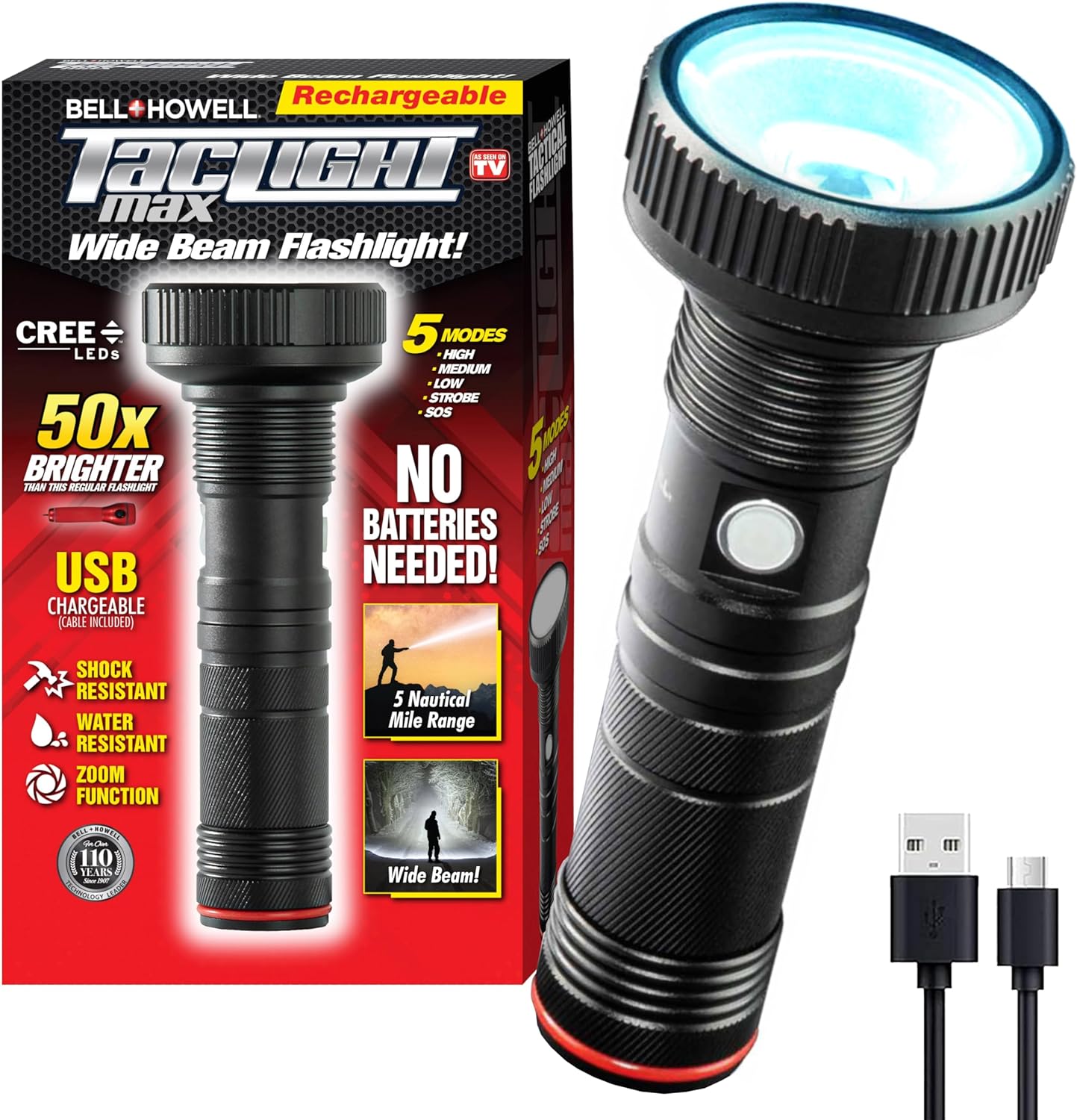 Rechargeable Wide Beam Flashlight – Bell + Howell