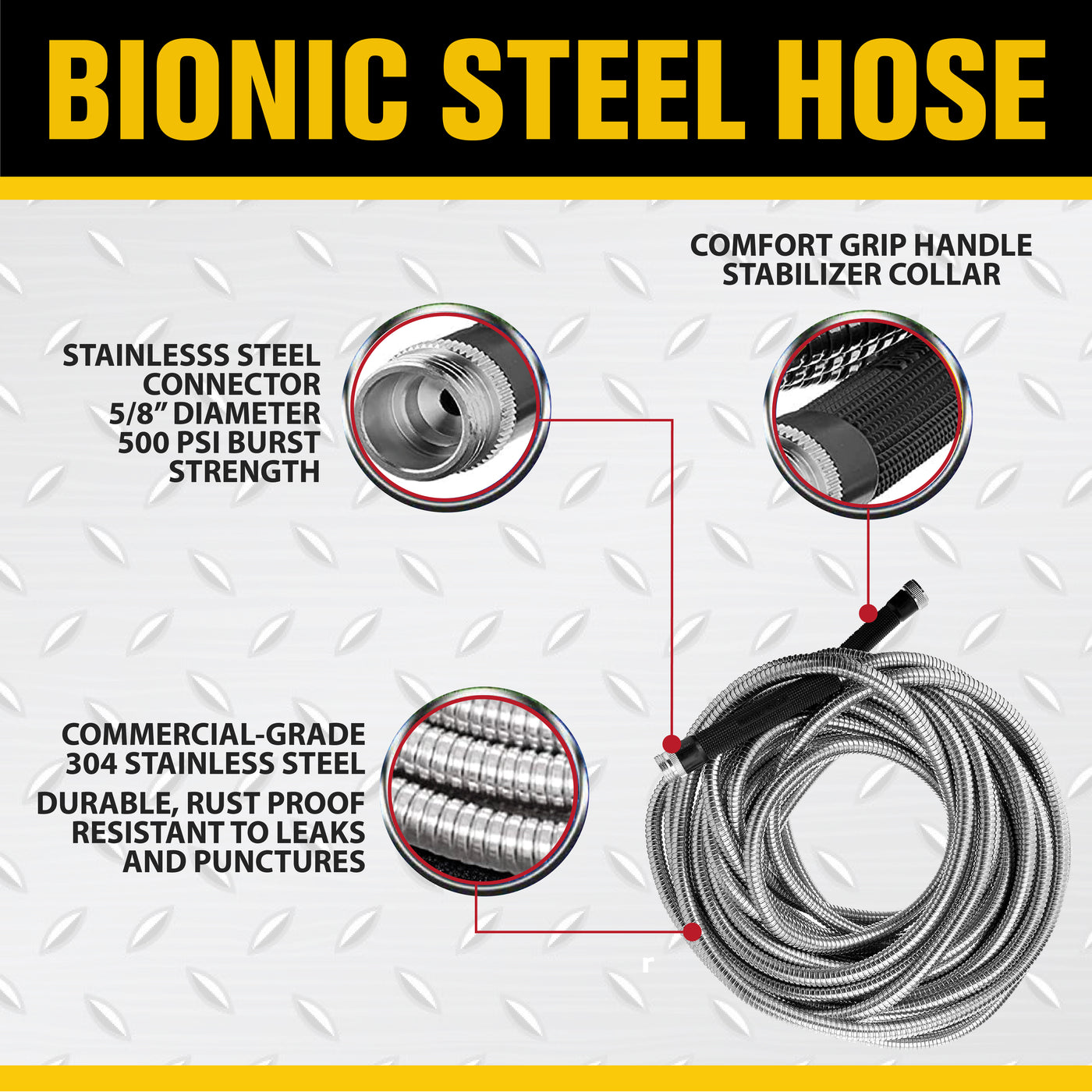Bionic Steel Garden Hose - Stainless Steel, Flexible, Crush Resistant ...