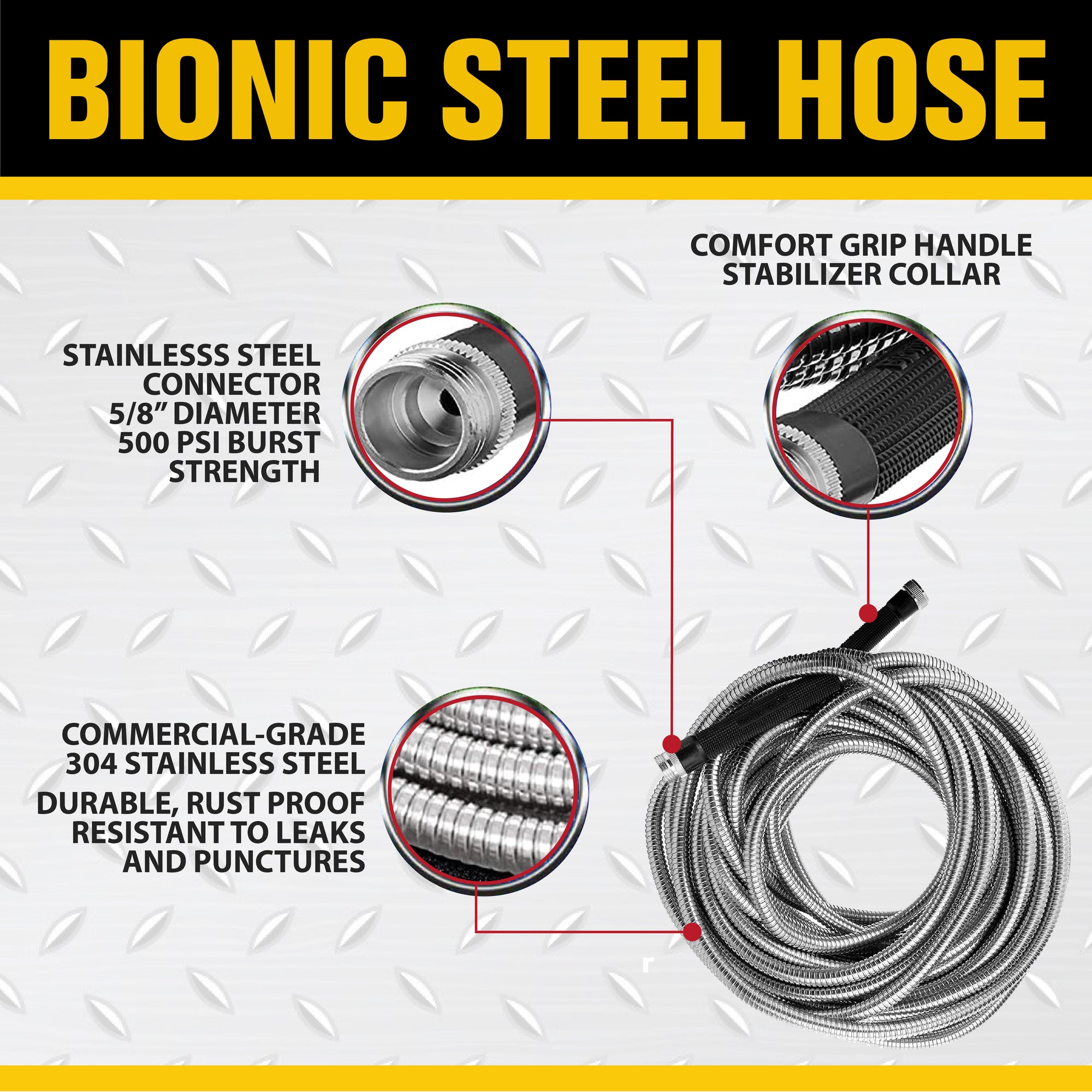 Bionic Steel Garden Hose - Stainless Steel, Flexible, Crush Resistant ...