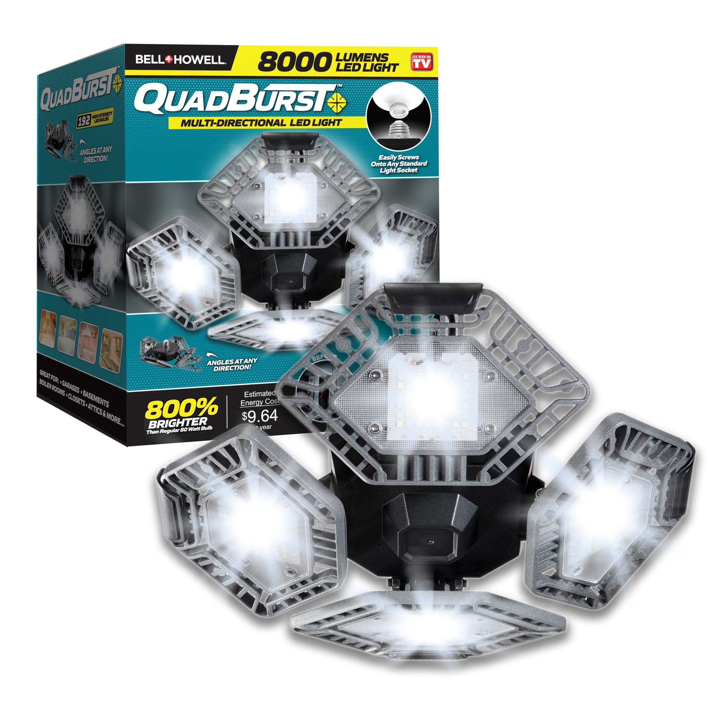 Bell + Howell Quad Burst 8000 Lumens, LED Ceiling Light Work Light, Ga
