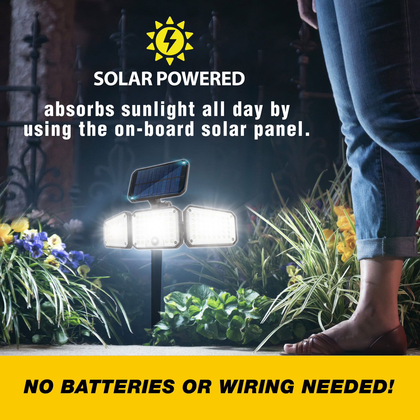 Bell+Howell Bionic Flood Light Max, 500 Lumen LED Solar Lights Outdoor ...