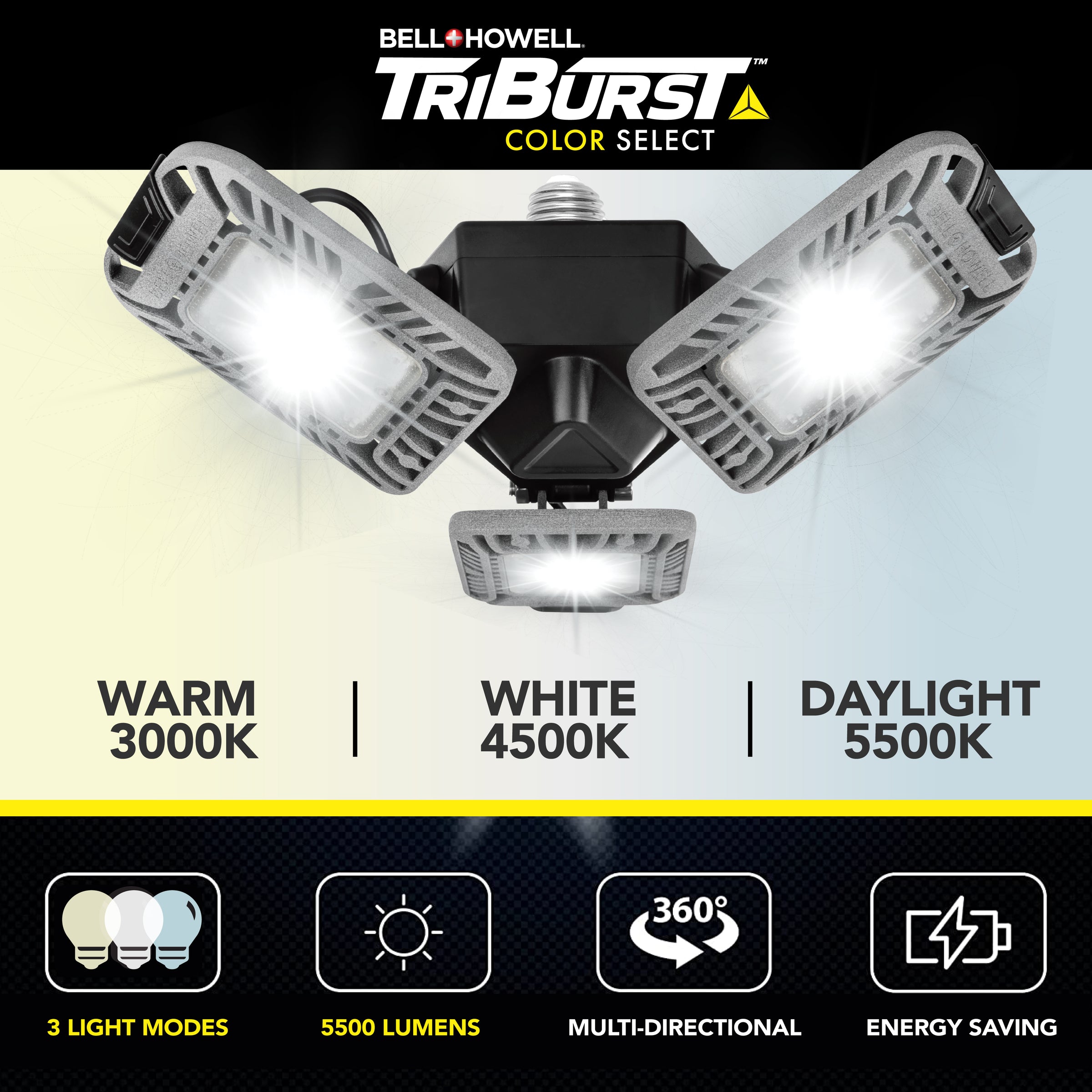 Bell+Howell Triburst Color Select LED Garage Light, 5500 Lumen 3000k/4 ...